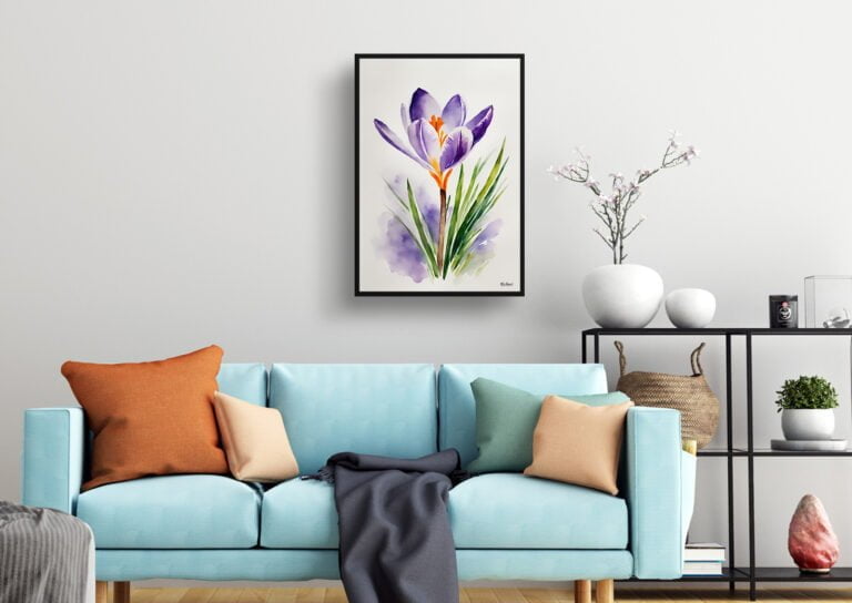 Meadow Saffron Watercolour Botanical Art Print - Crocus Minimalist ...
