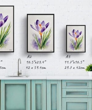 Meadow Saffron Watercolour Botanical Art Print - Crocus Minimalist ...
