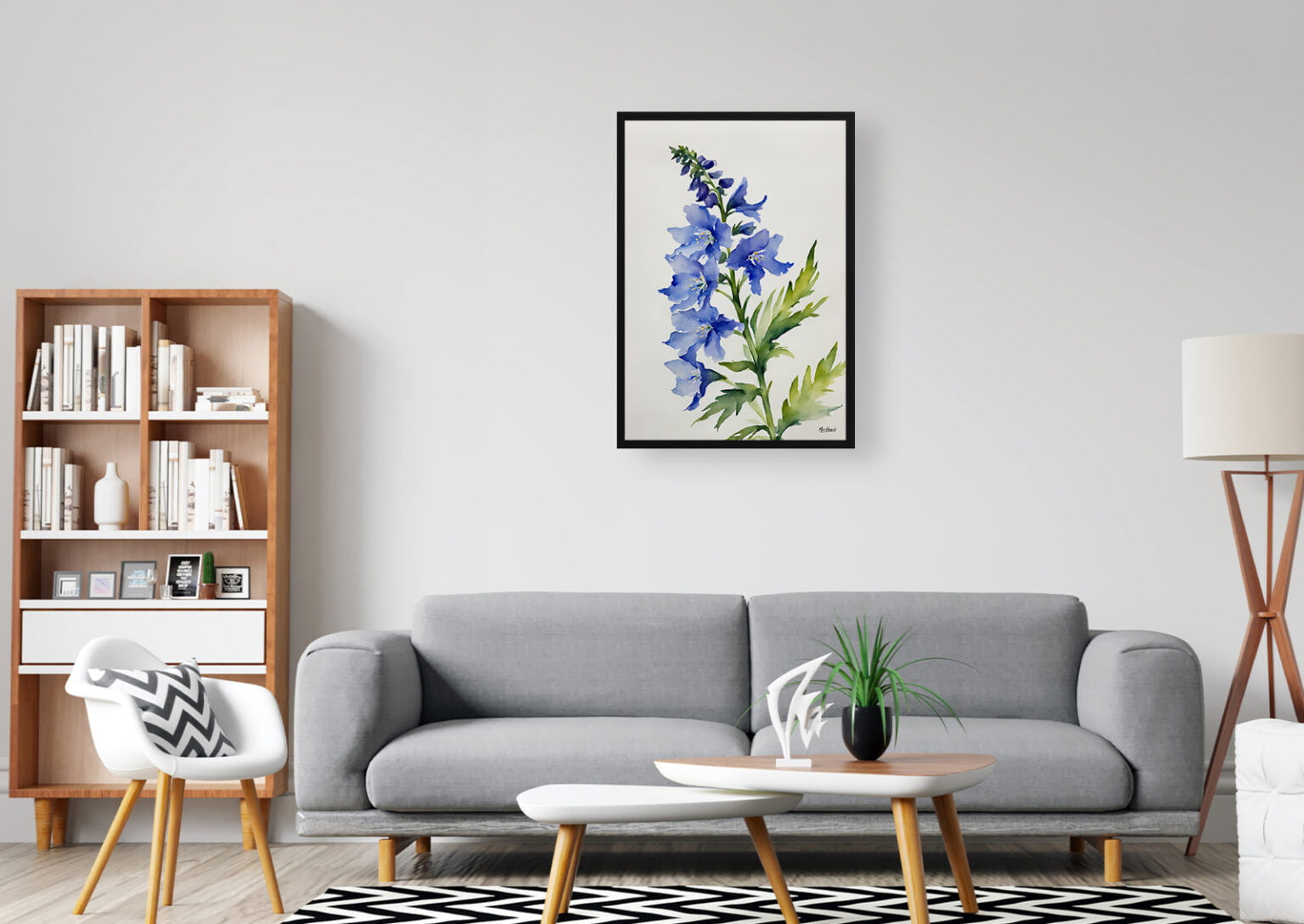 Delphinium Watercolour Botanical Art Print - Larkspur Minimalist Framed ...