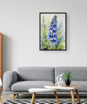 Delphinium Watercolour Botanical Art Print - Larkspur Framed Plant Wall Art