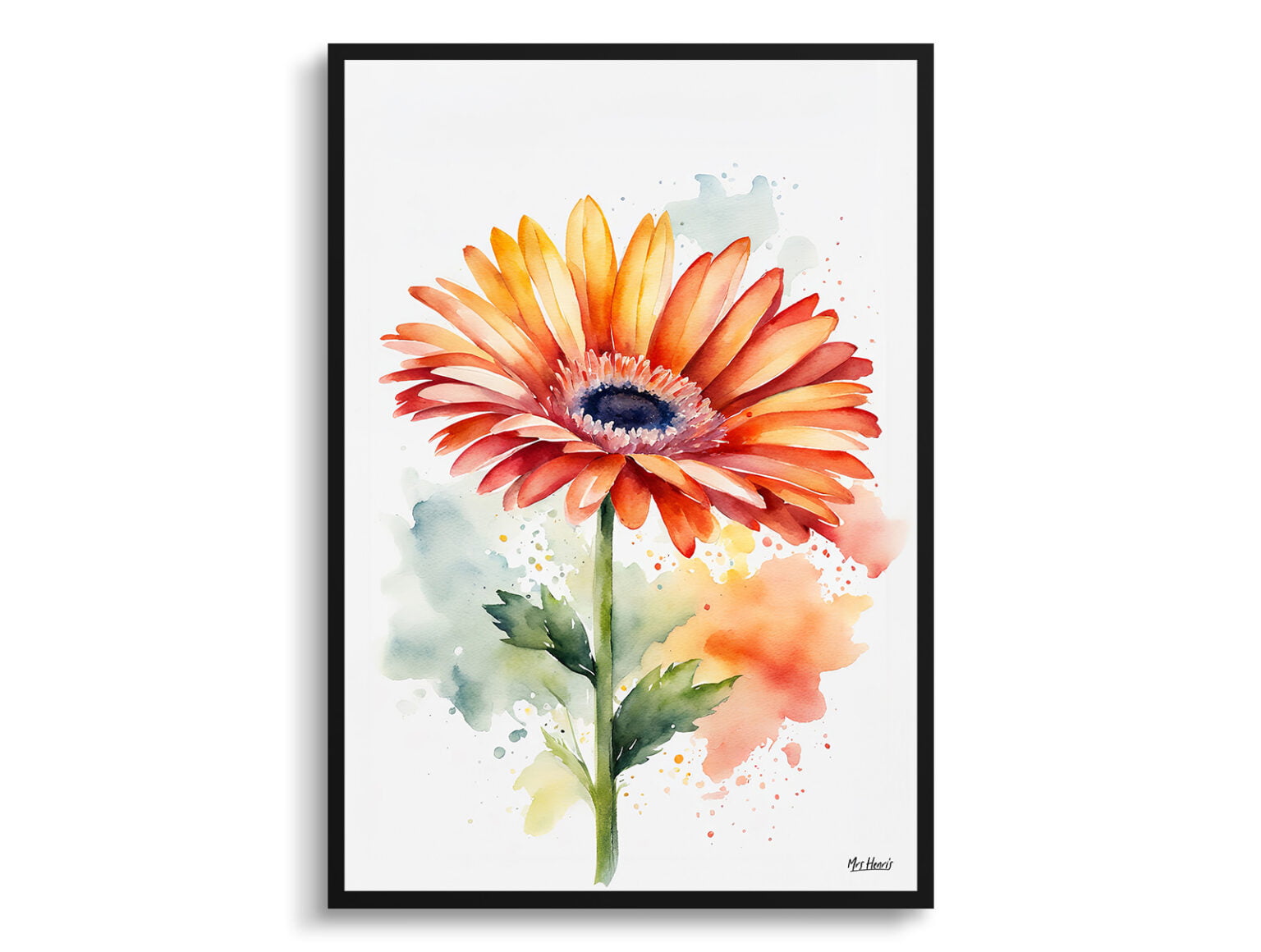Jamesonii daisy Watercolour Botanical Art Print - Gerbera Minimalist ...