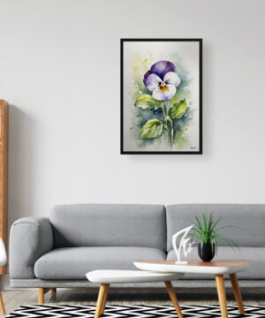 Pansy Heartsease Watercolour Botanical Art Print - Minimalist Viola ...