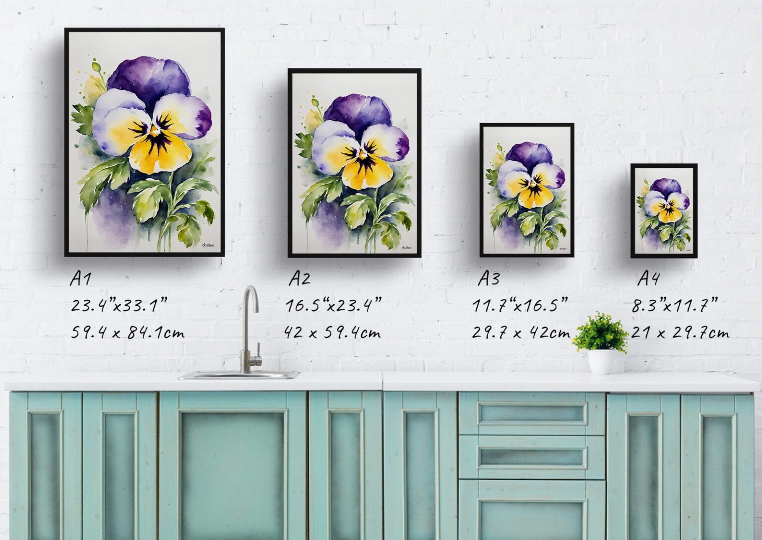 Pansy Heartsease Watercolour Botanical Art Print - Viola Framed Plant ...