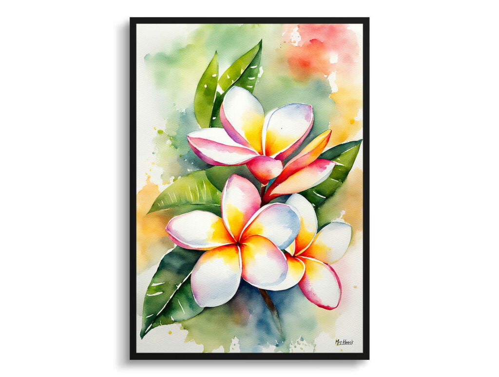 Frangipani Watercolour Botanical Art Print - Plumeria Framed Plant Wall ...