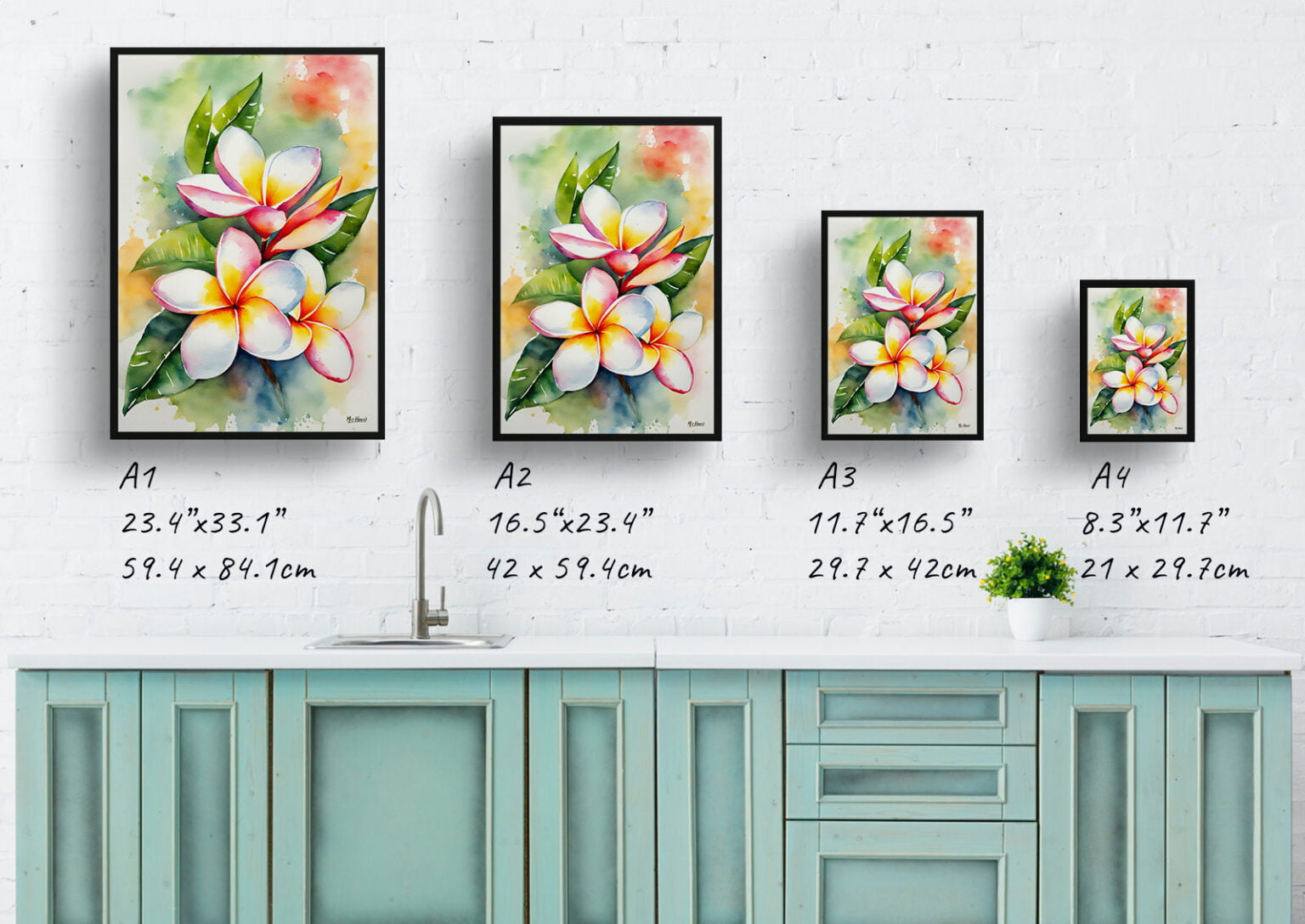 Frangipani Watercolour Botanical Art Print - Plumeria Framed Plant Wall ...