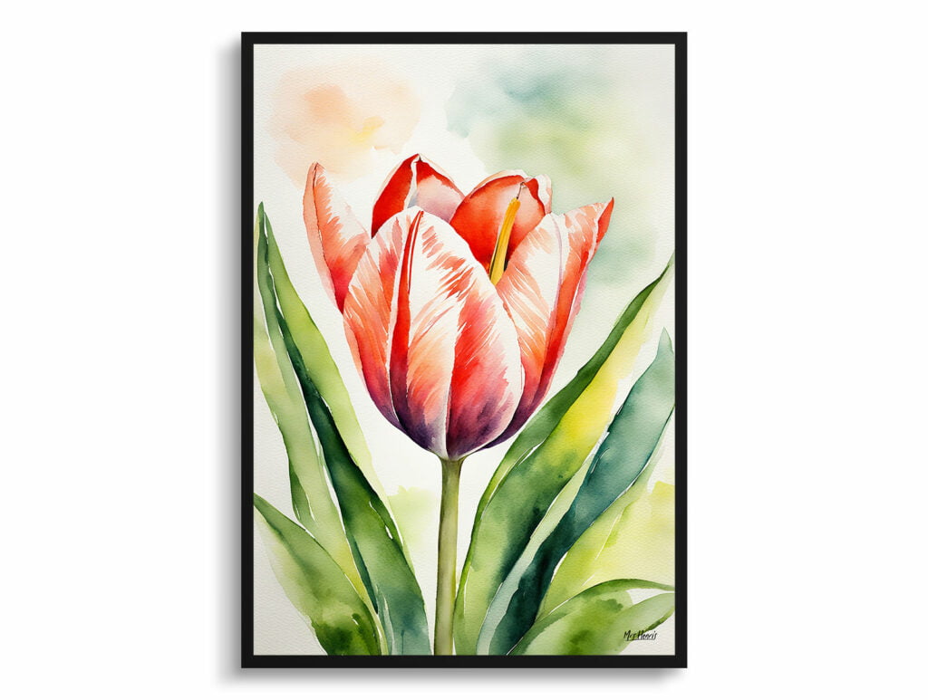 Tulip Watercolour Botanical Art Print - Tulipa Salmon Impression Framed ...