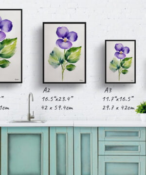 Violet Watercolour Botanical Art Print - Viola Odorata Minimalist ...