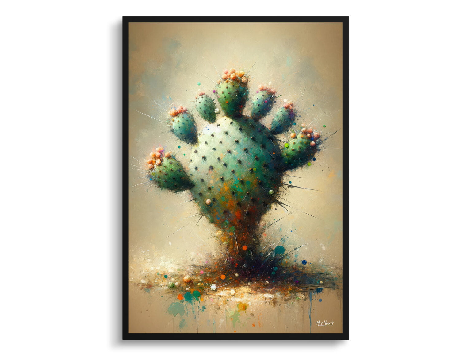 Prickly Pear Cactus (Opuntia) Oil Painting Art Print - Whimsical Modern ...