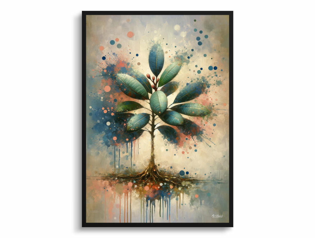 Rubber Plant (Ficus Elastica) Oil Painting Art Print - Whimsical Modern ...