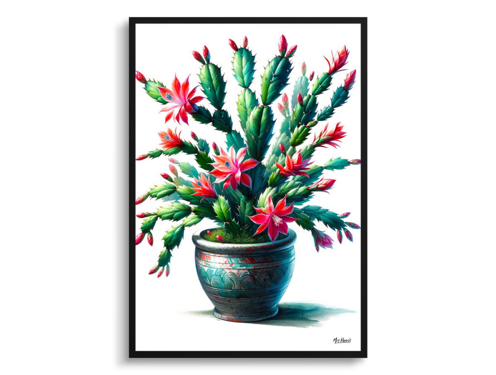 Christmas cactus (Schlumbergera x buckleyi) Watercolour Style Art Print ...
