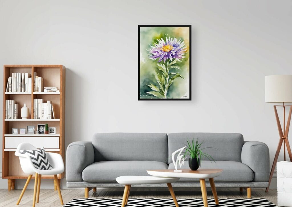 Michaelmas Daisy (Aster) Watercolour Botanical Art Print - Framed Plant ...