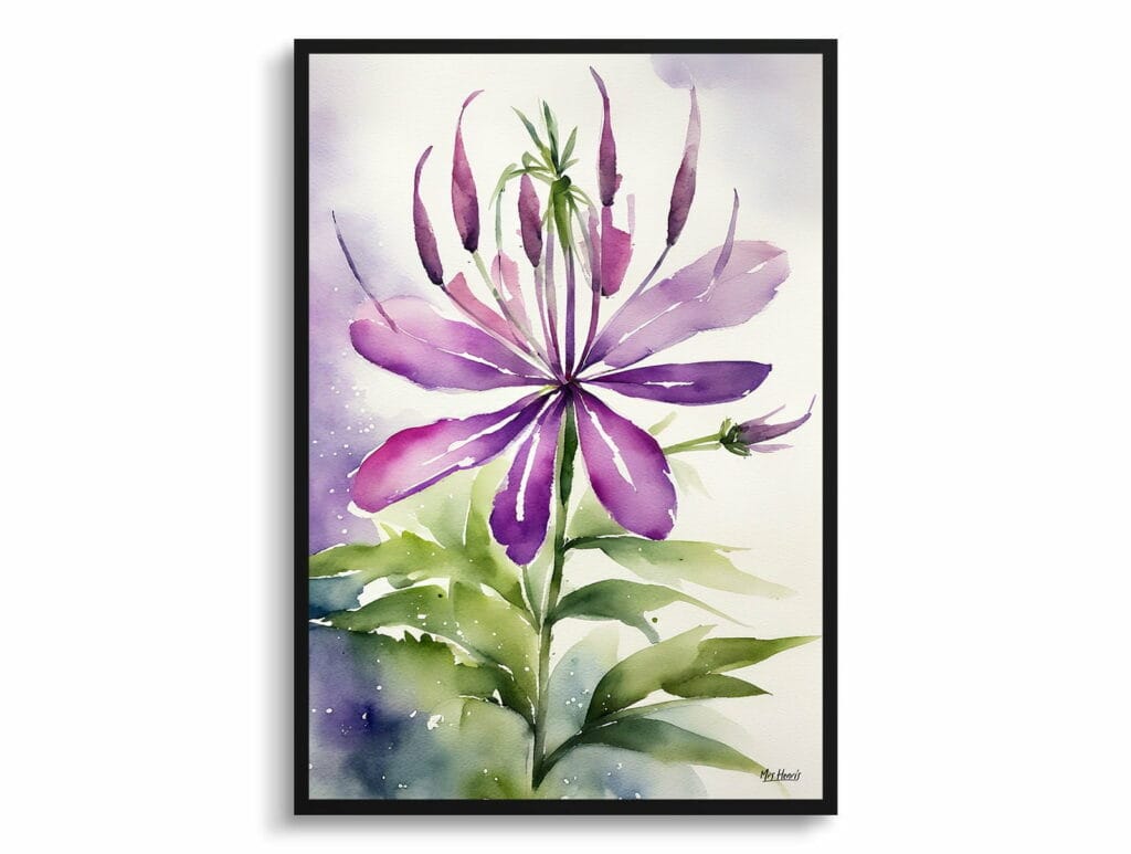 Spider flower (Cleome) Watercolour Botanical Art Print - Violet Queen ...