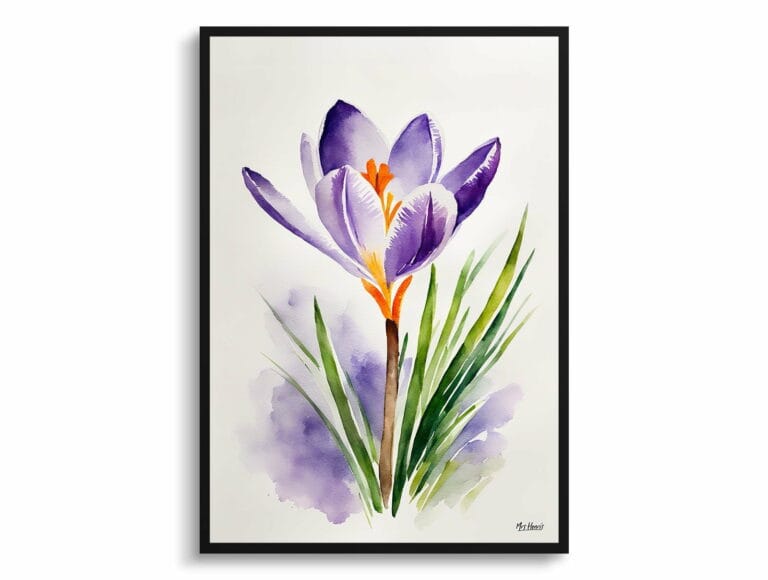 Meadow Saffron Watercolour Botanical Art Print - Crocus Minimalist ...
