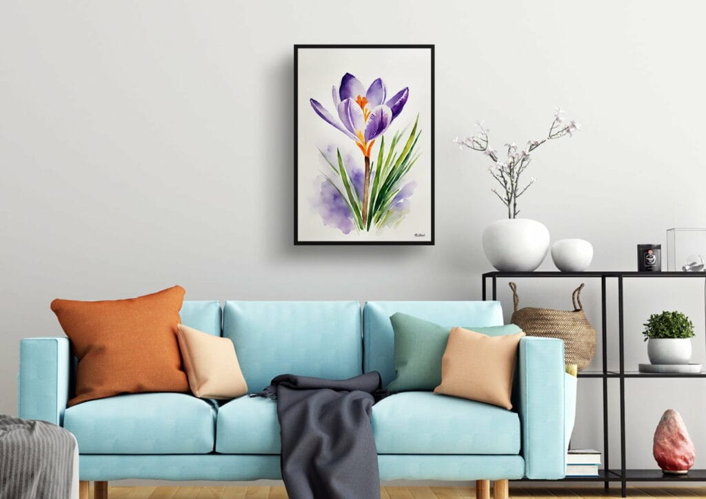 Meadow Saffron Watercolour Botanical Art Print - Crocus Minimalist ...