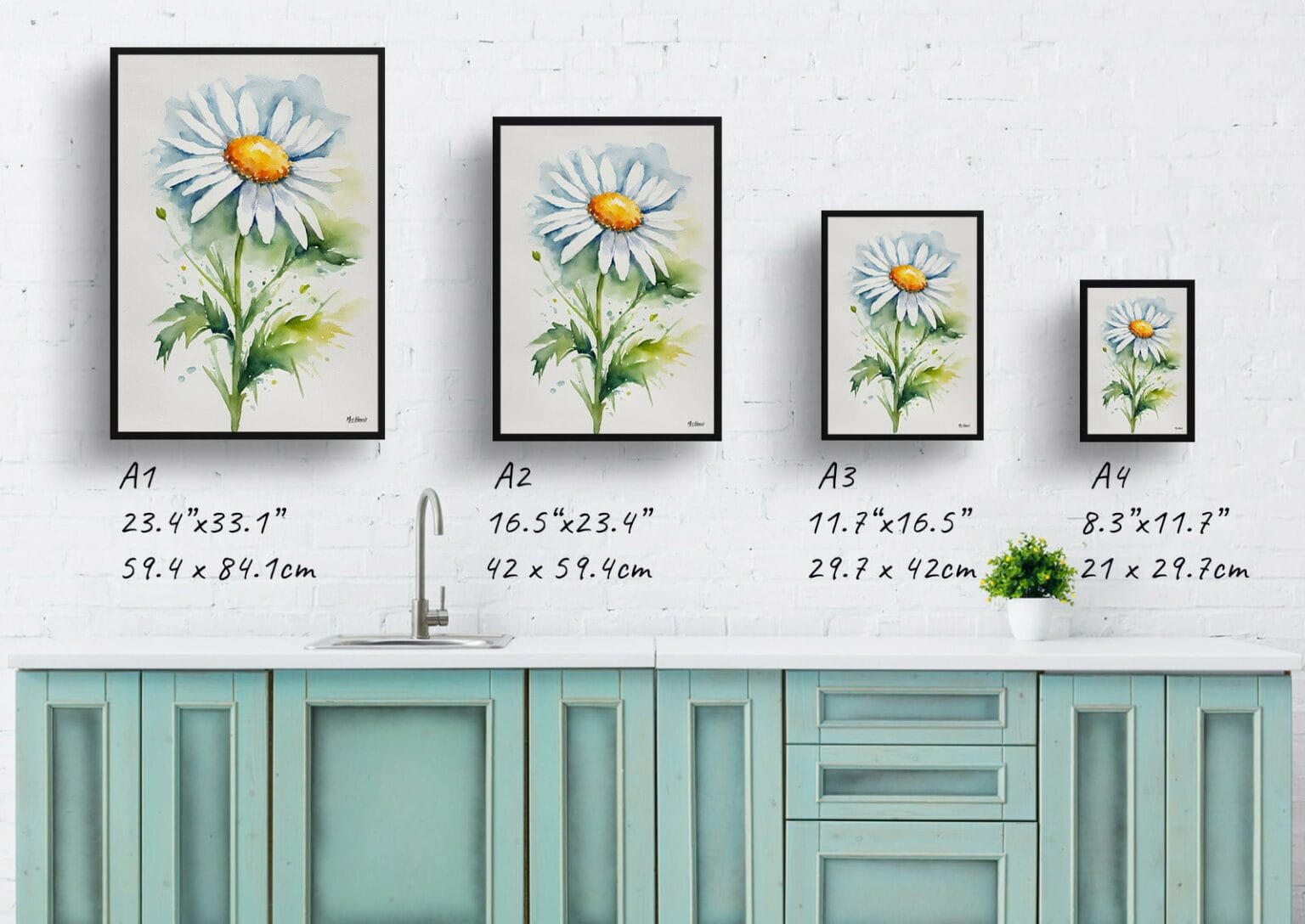 Oxeye Marguerite Watercolour Botanical Art Print - Daisy Minimalist ...