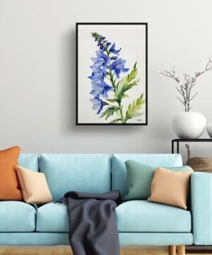 Delphinium Watercolour Botanical Art Print - Larkspur Minimalist Framed ...
