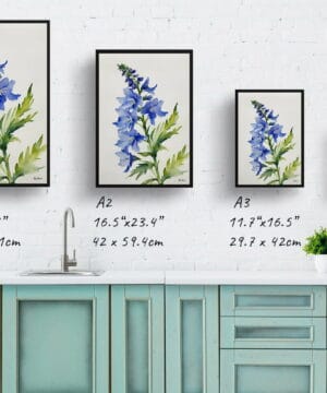 Delphinium Watercolour Botanical Art Print - Larkspur Minimalist Framed ...