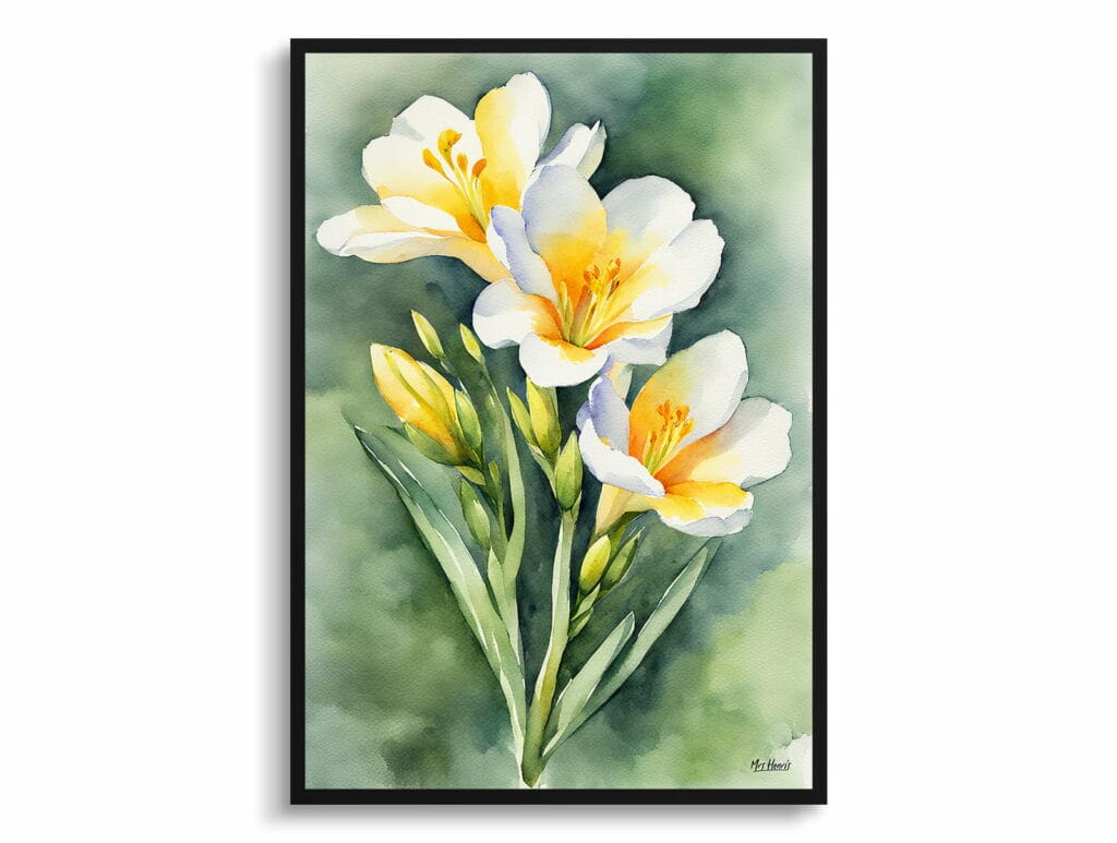 Cape-cowslip Watercolour Botanical Art Print - Freesia Framed Plant ...