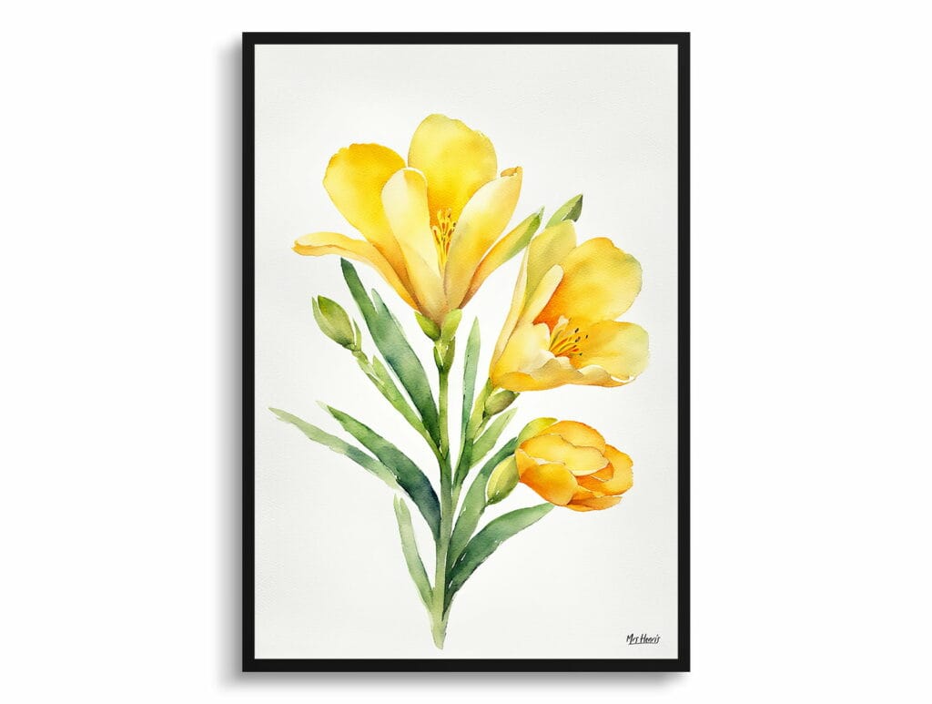 Cape-cowslip Watercolour Botanical Art Print - Freesia Minimalist ...