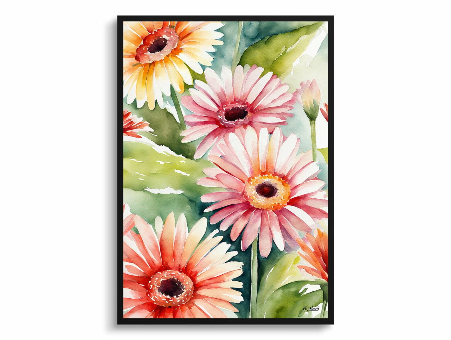Jamesonii daisy Watercolour Botanical Art Print - Gerbera Framed Plant ...