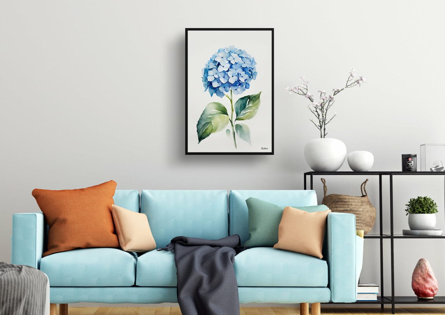 Hortensia Watercolour Botanical Art Print - Hydrangea Minimalist Framed ...