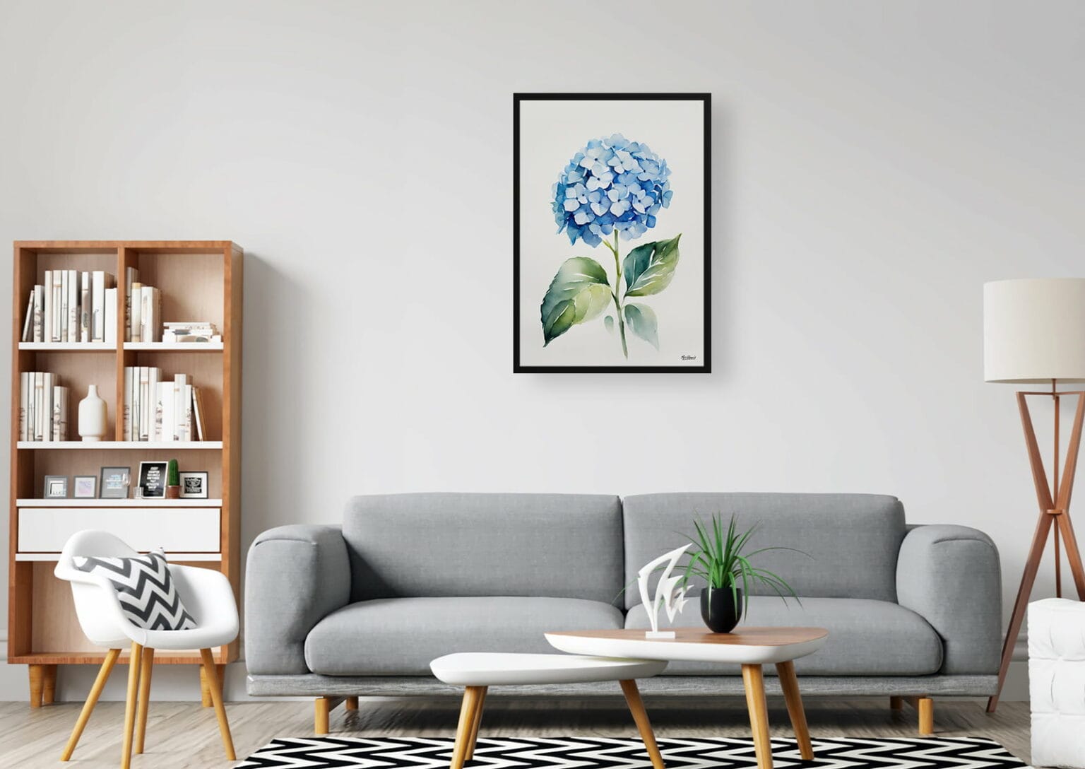 Hortensia Watercolour Botanical Art Print - Hydrangea Minimalist Framed ...