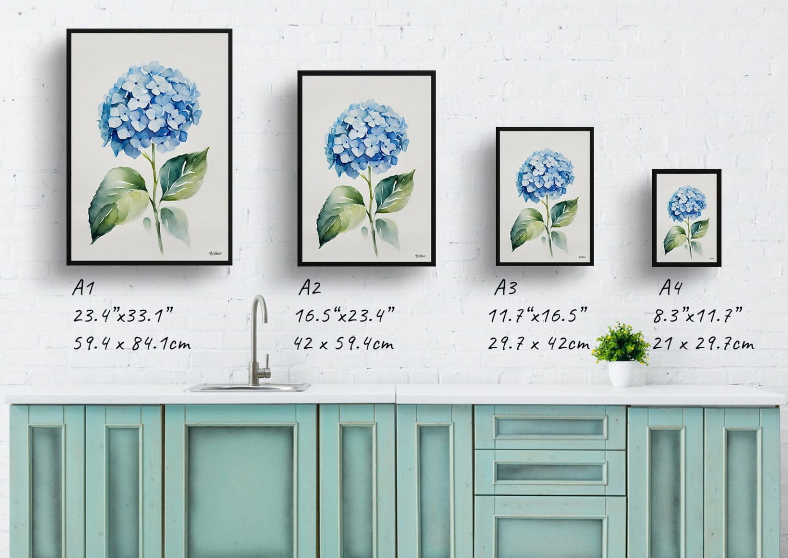 Hortensia Watercolour Botanical Art Print - Hydrangea Minimalist Framed ...