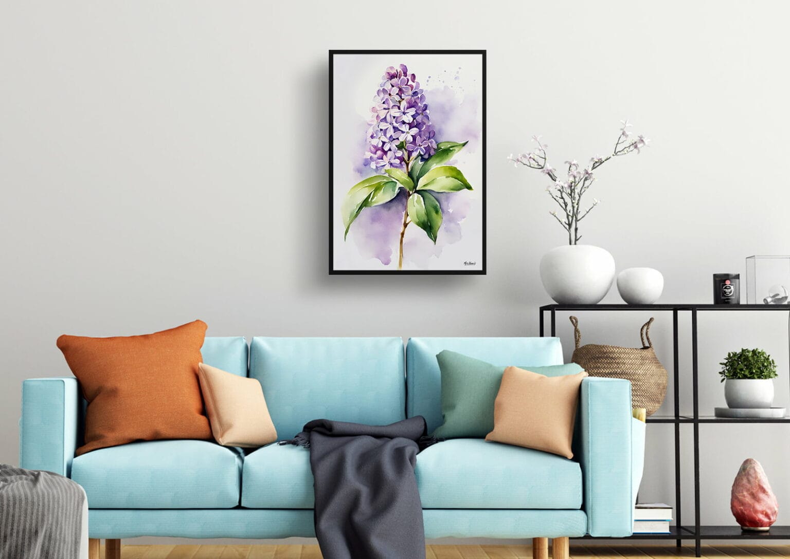 French Lilac Watercolour Botanical Art Print - Framed Plant Wall Art