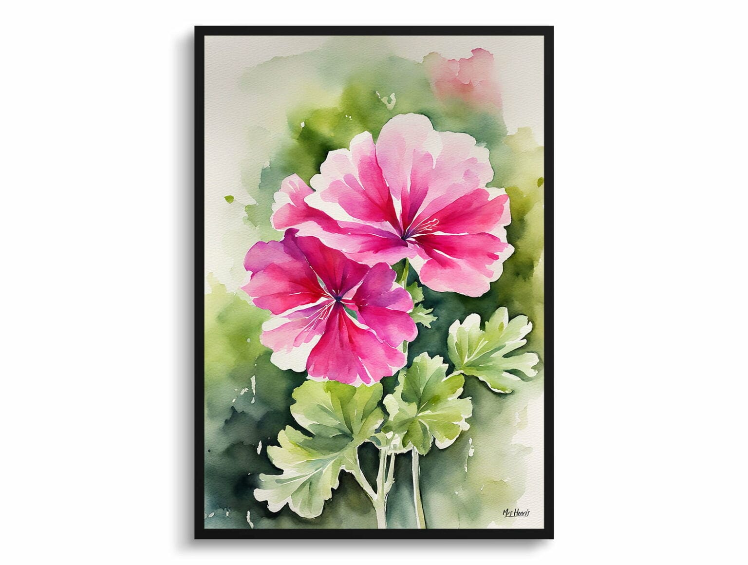 Pink Geranium Watercolour Botanical Art Print - Framed Plant Wall Art