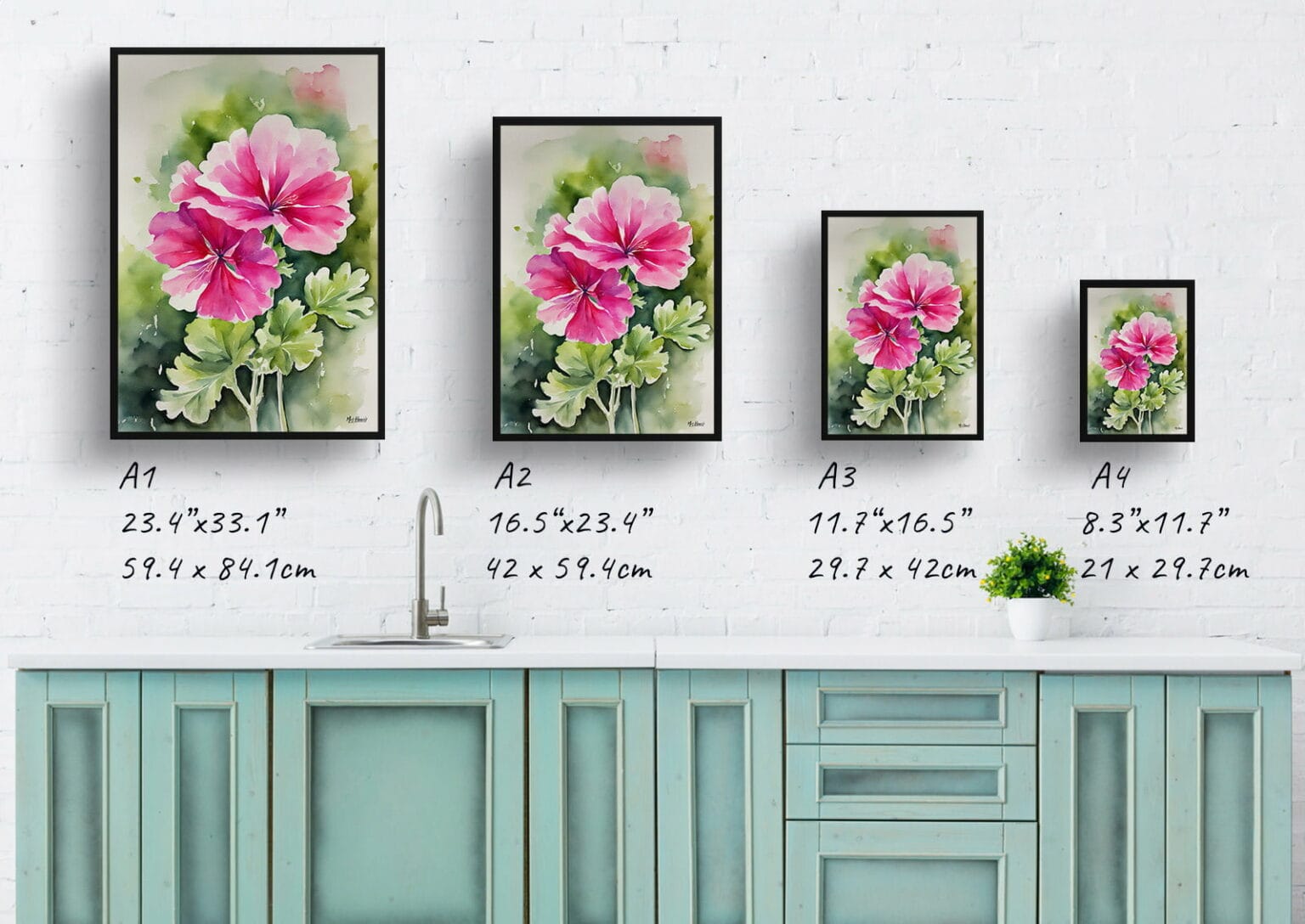 Pink Geranium Watercolour Botanical Art Print - Framed Plant Wall Art