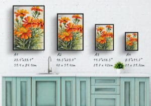 African Marigold Watercolour Botanical Art Print - Tagetes Cinnabar ...