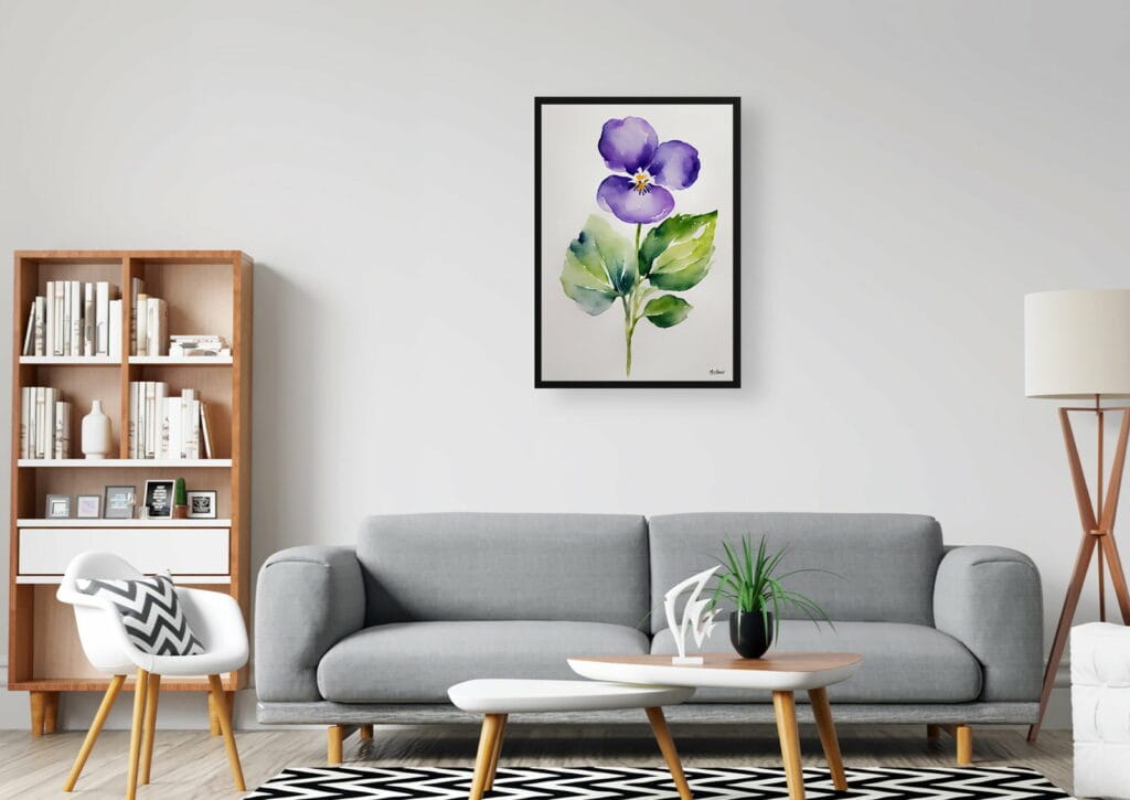 Violet Watercolour Botanical Art Print - Viola Odorata Minimalist ...
