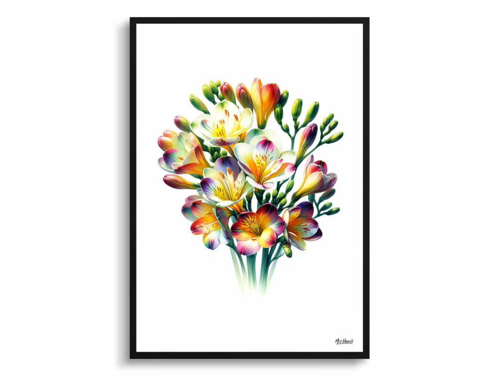 Cape-cowslip (Freesia) Watercolour Painting Style Art Print ...