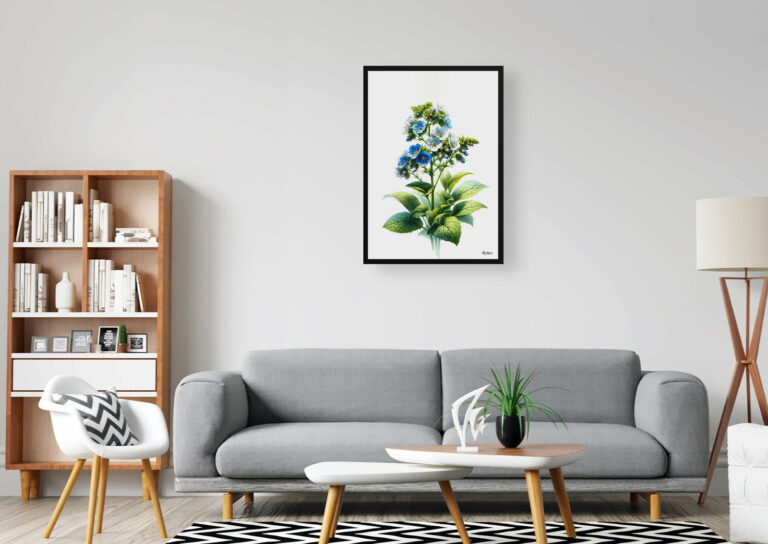 Siberian bugloss (Brunnera Macrophylla) Watercolour Painting Style Art ...