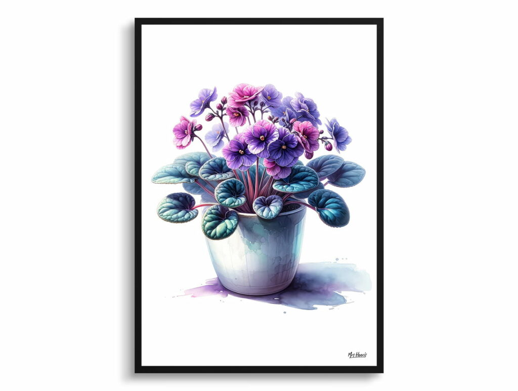 African Violet (Saintpaulia Ionantha) Watercolour Style Art Print ...
